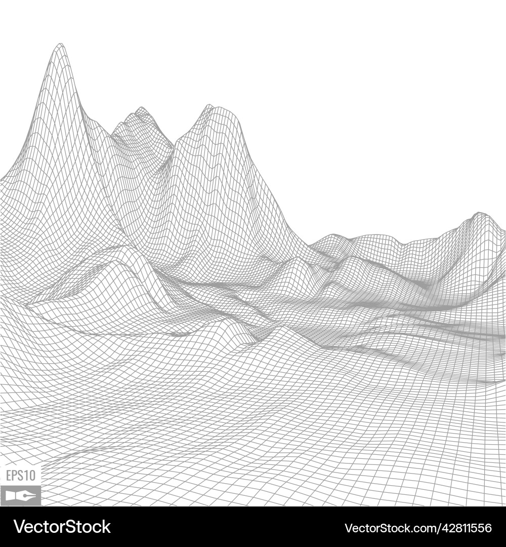 Wireframe landscape on white background abstract Vector Image