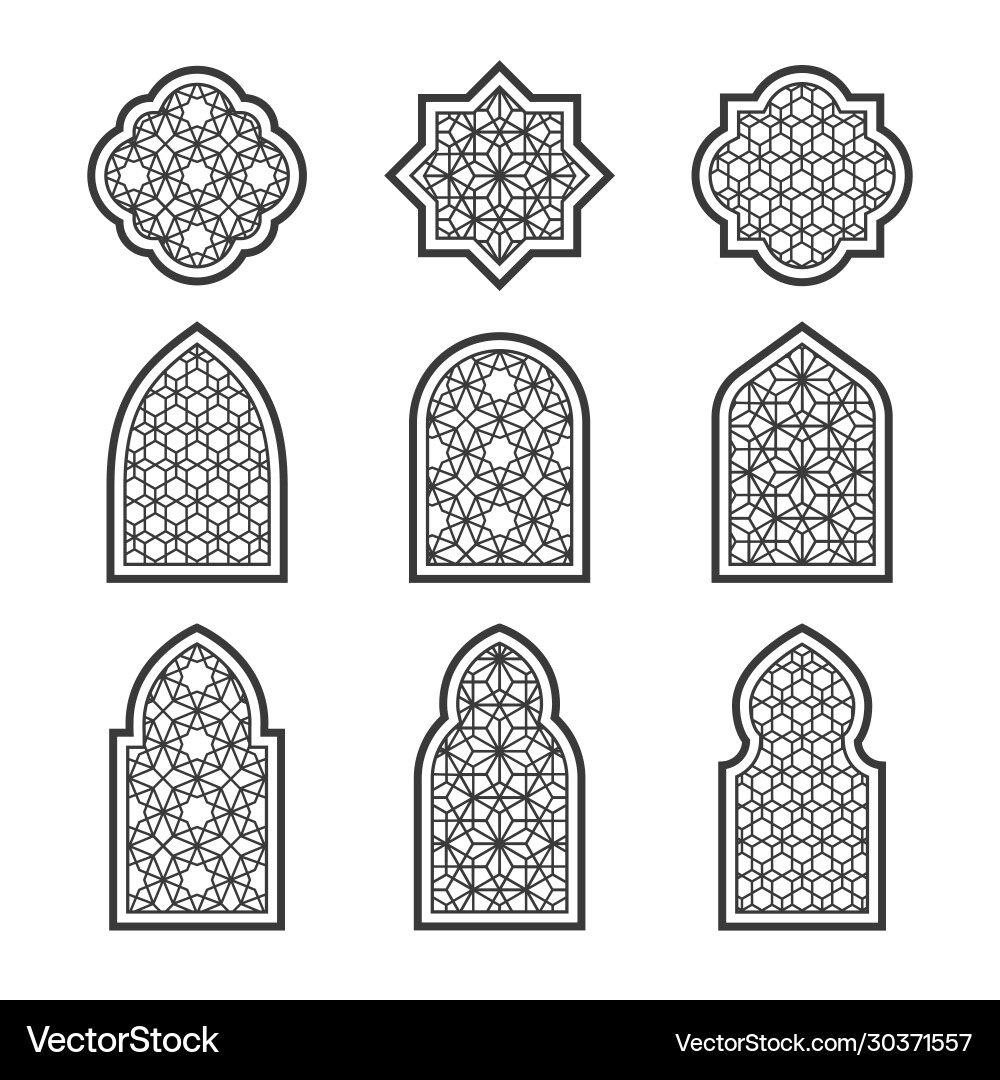 Black Arabic Window Patterns Royalty Free Vector Image