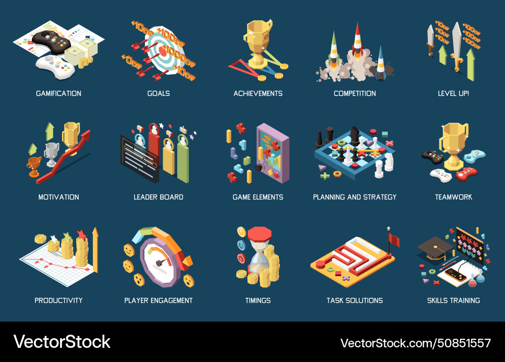 Business gamification set Royalty Free Vector Image