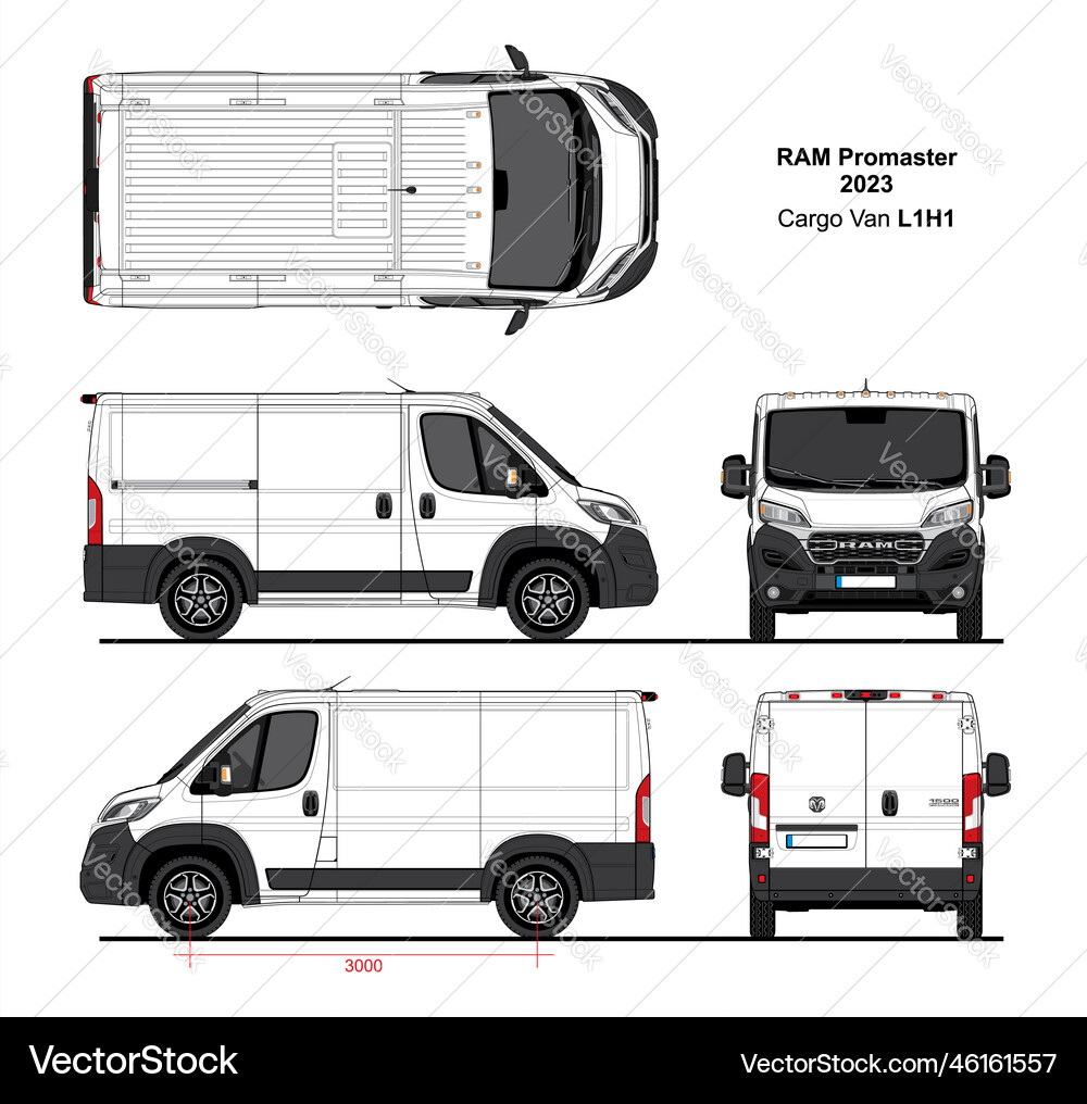 RAM Promaster Cargo Van L1H1 2023 Blueprint Vector Image