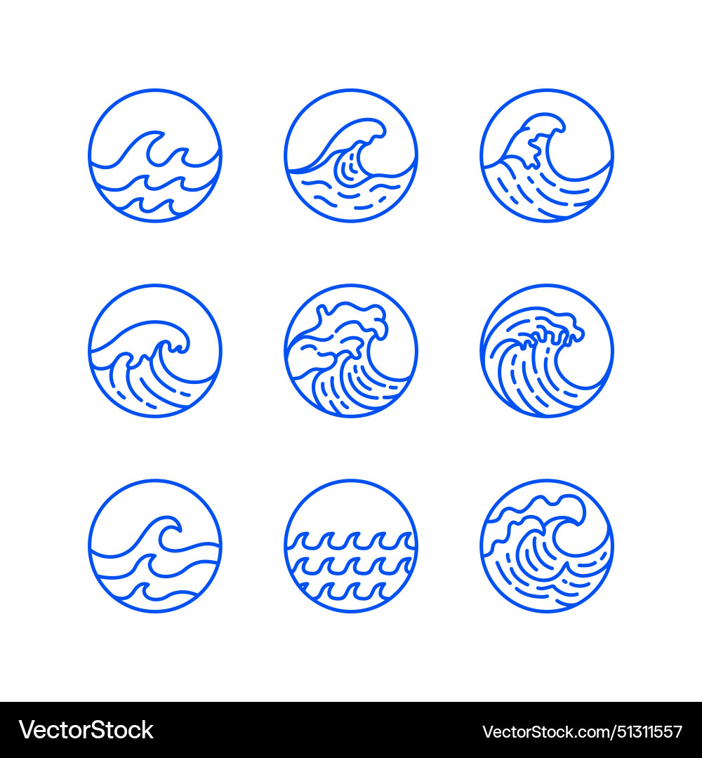 Surfing waves in the ocean logo monoline Vector Image