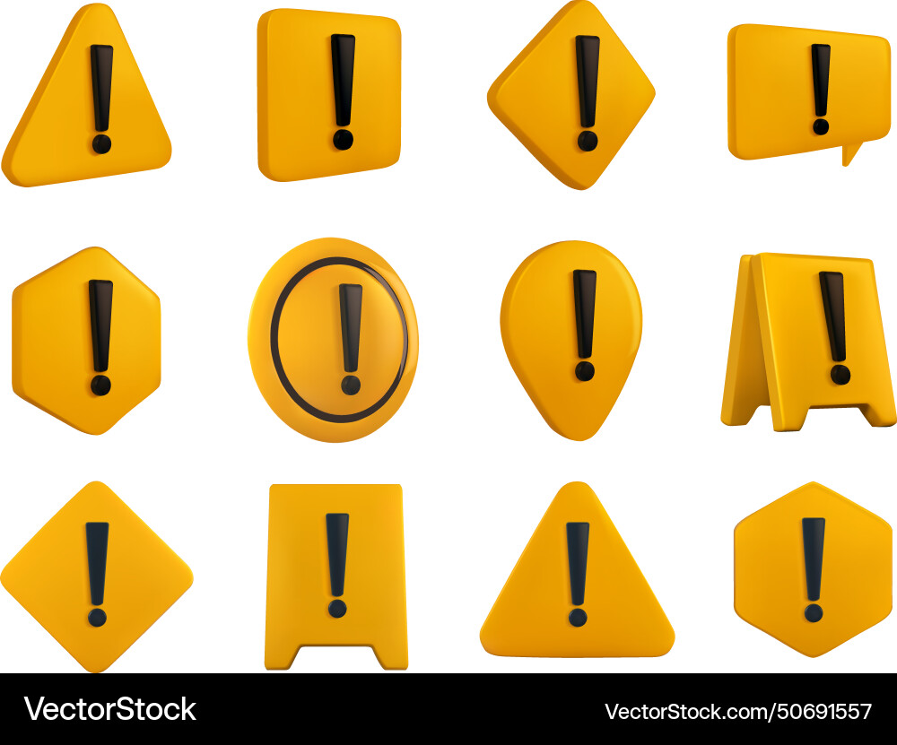 Yellow 3d warning sign hazard symbols Royalty Free Vector