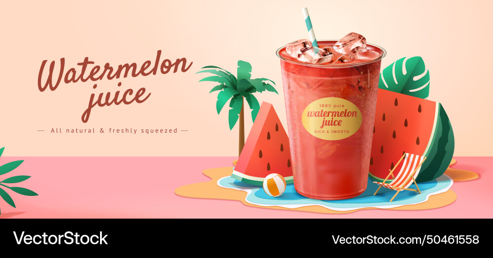 Fresh watermelon juice takeaway ad Royalty Free Vector Image