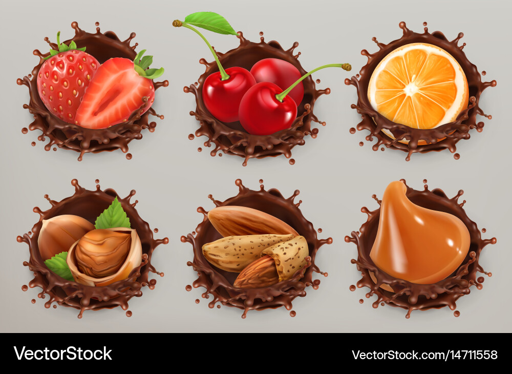 Fruit berries and nuts realistic chocolate Vector Image