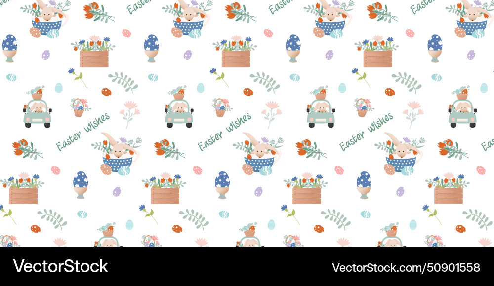 Happy easter clip art pattern with cartoon Vector Image