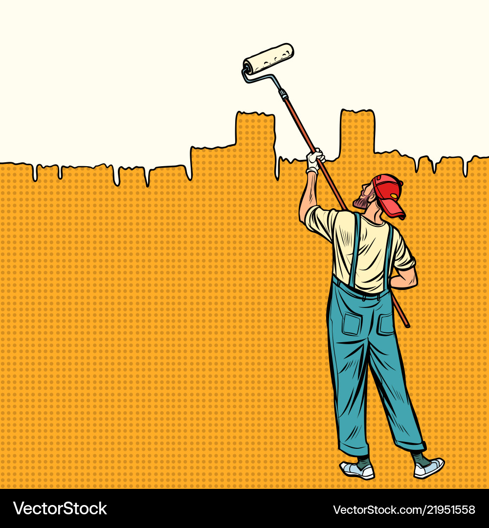 Painter paints the wall at top Royalty Free Vector Image