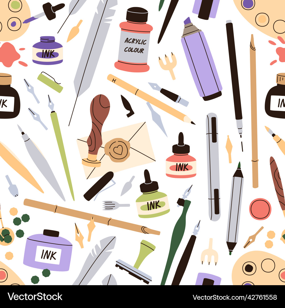 Seamless pattern with art supplies background Vector Image