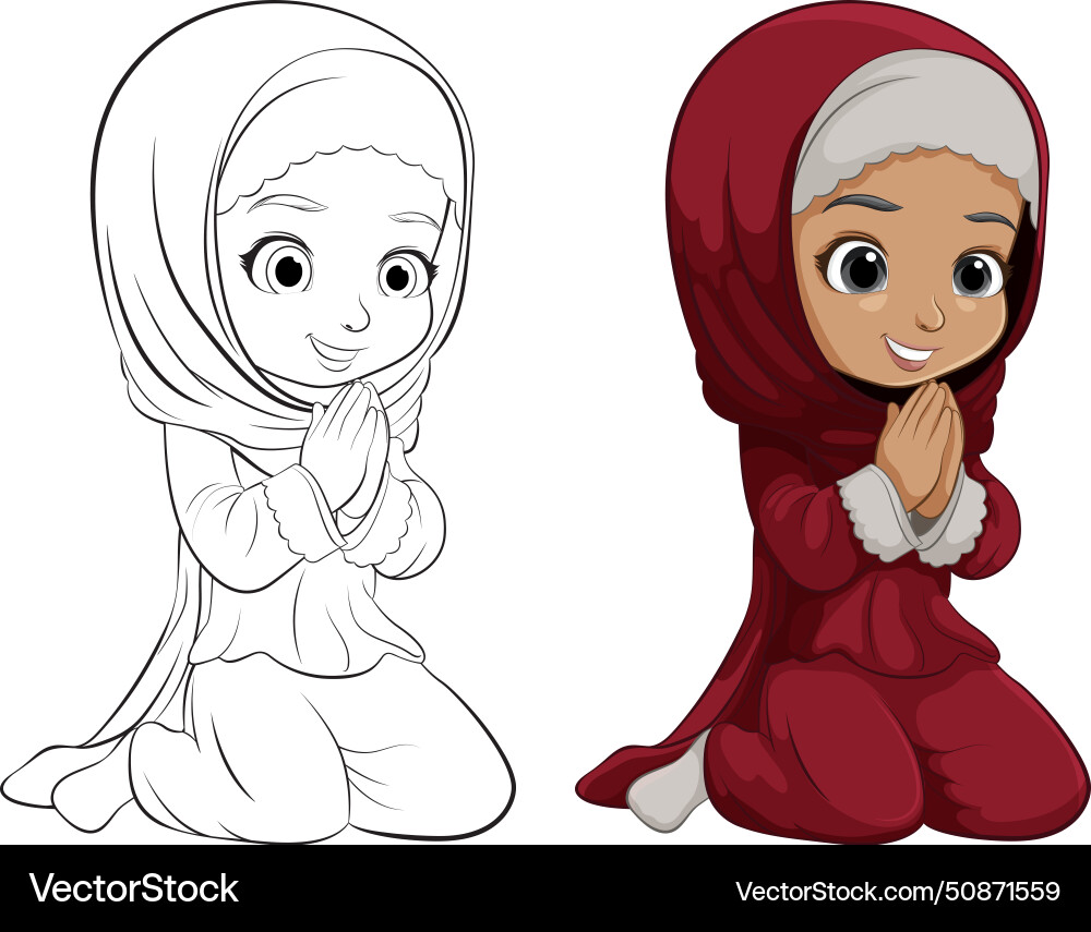 A girl praying in two styles Royalty Free Vector Image