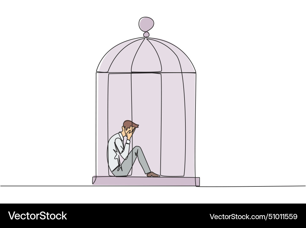Continuous one line drawing businessman trapped Vector Image