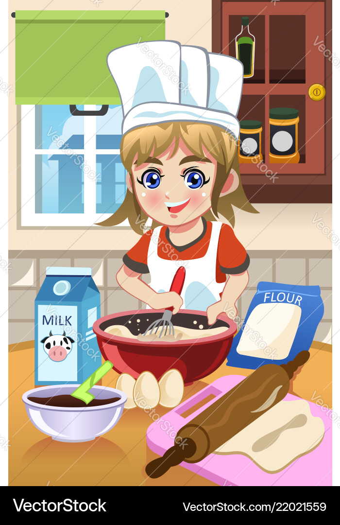 Girl baking in the kitchen Royalty Free Vector Image