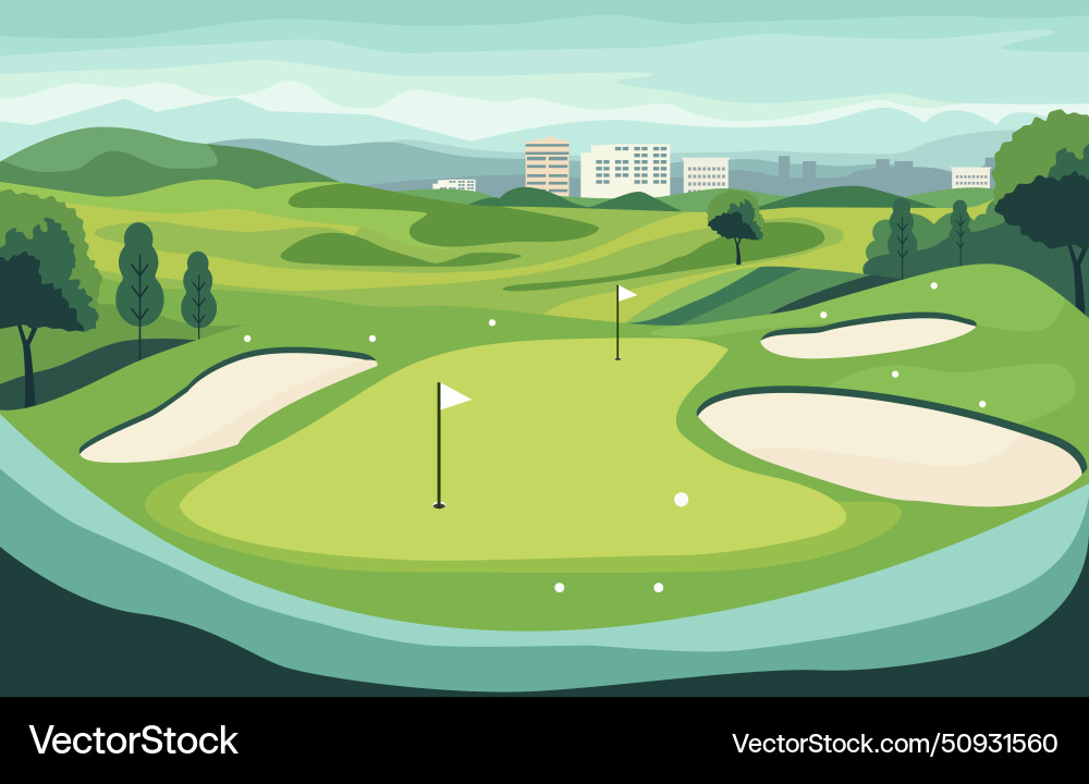 Flat design of green golf field course Royalty Free Vector