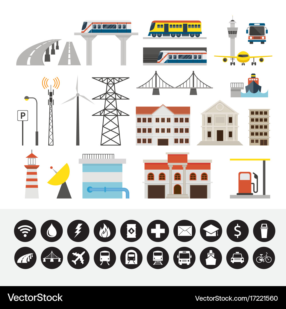 Infrastructure and transportation objects Vector Image