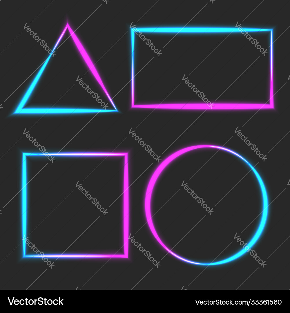 Neon light linear blank frame blue pink line glow Vector Image
