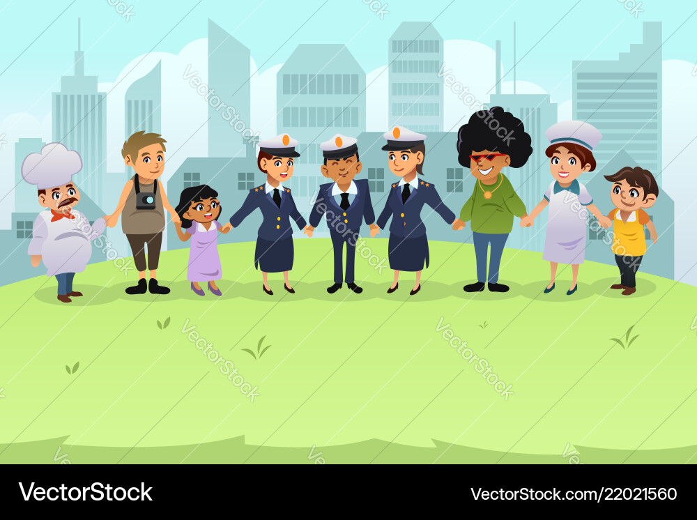 Police holding hands with citizens Royalty Free Vector Image