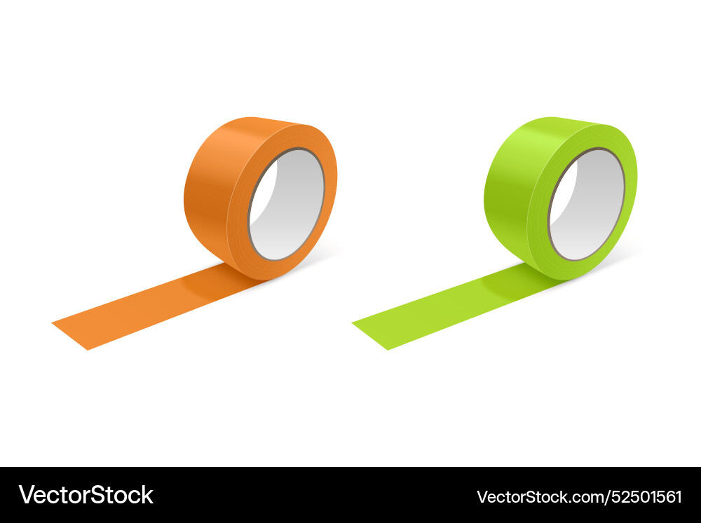 3d realistic glossy orange and green tape roll Vector Image