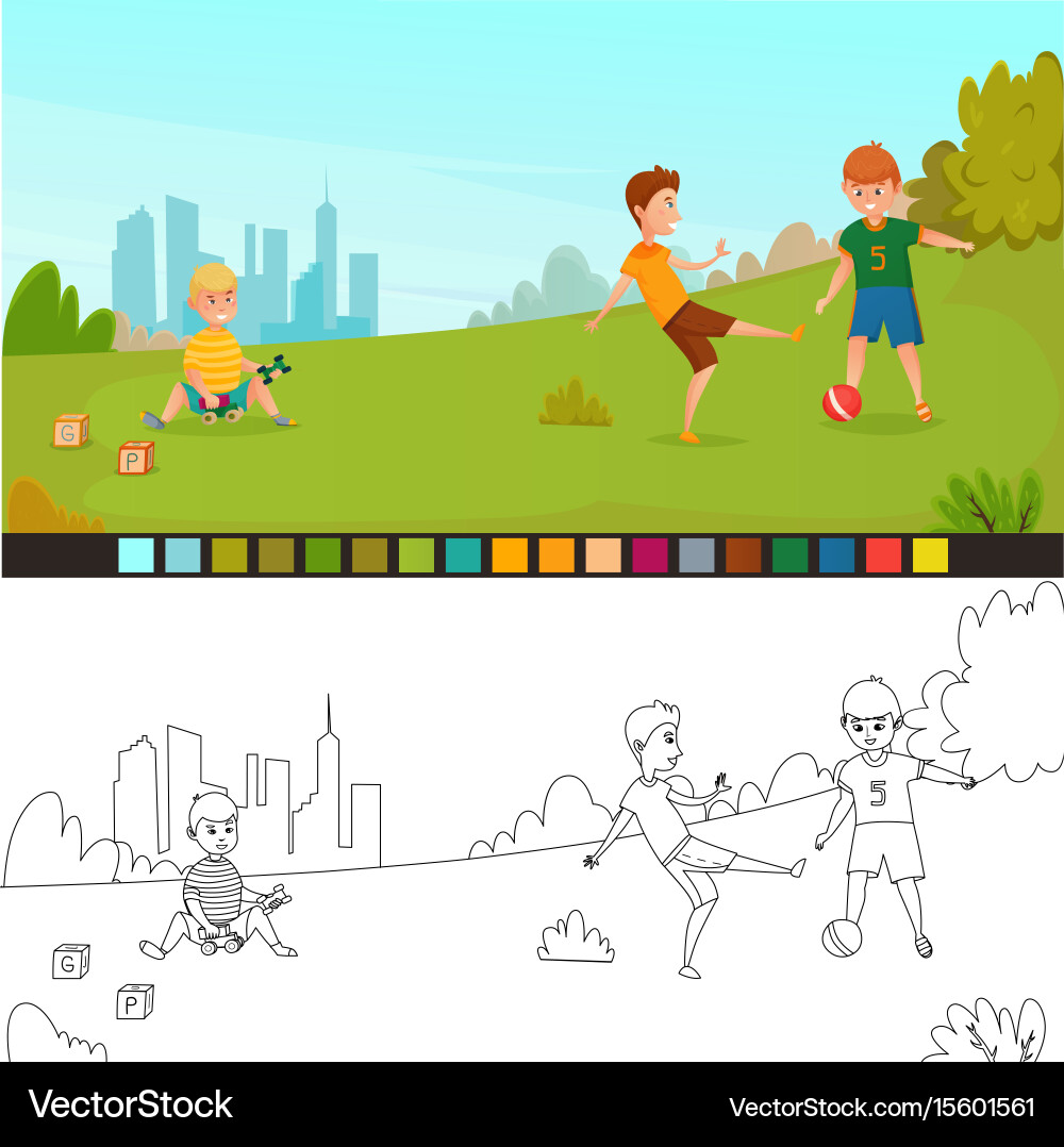 Coloring page kids composition Royalty Free Vector Image