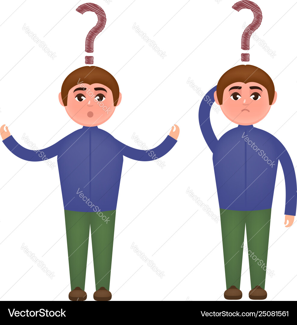 Guy and question mark in cartoon style Royalty Free Vector