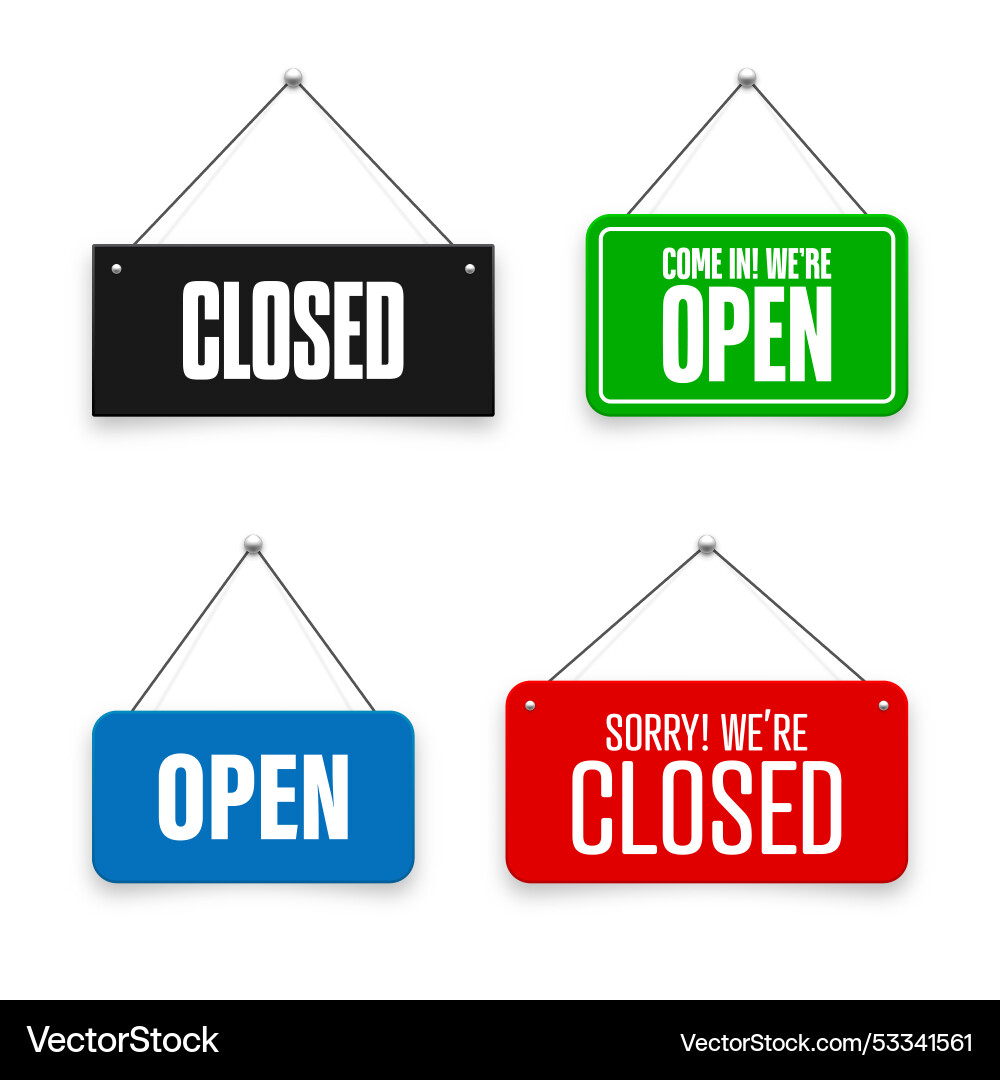 Realistic open or closed hanging signboards Vector Image
