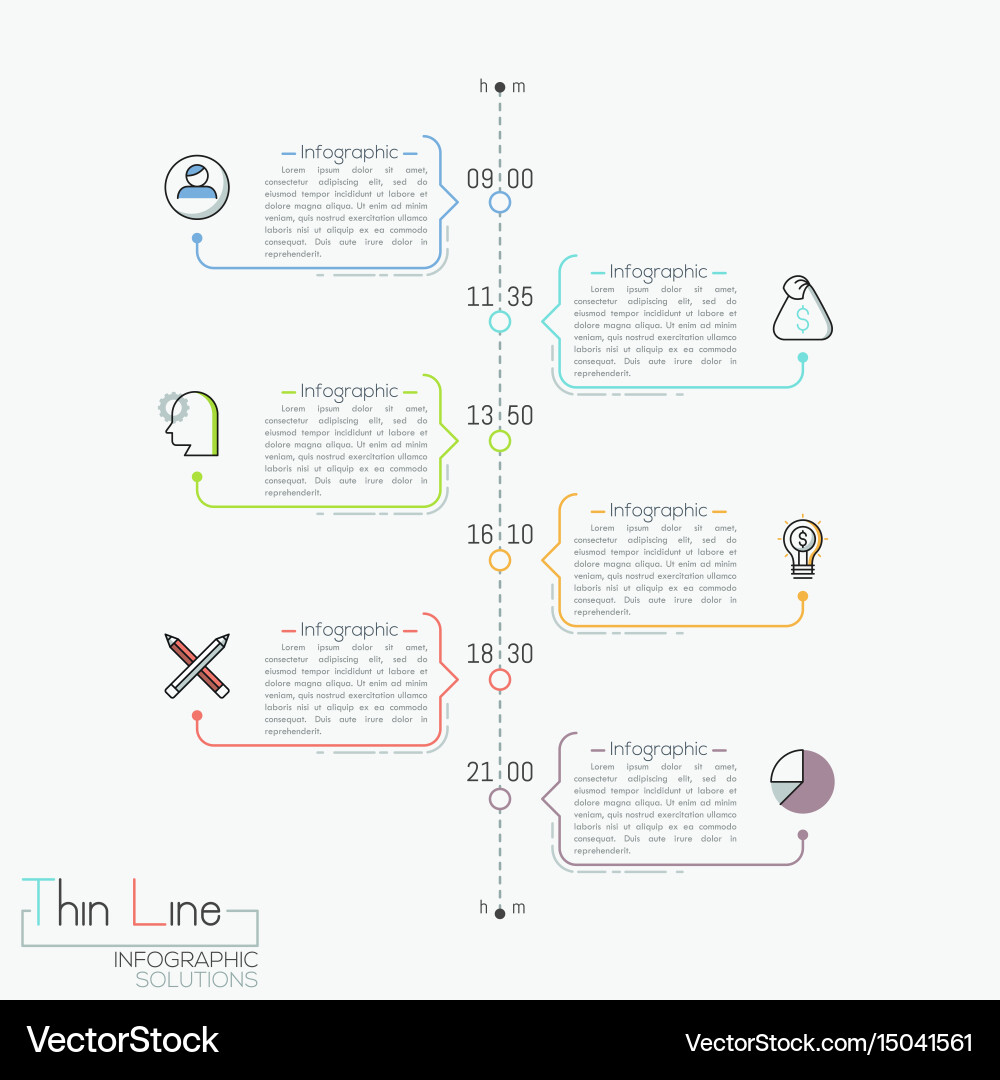 Vertical timeline with time indication pictograms Vector Image