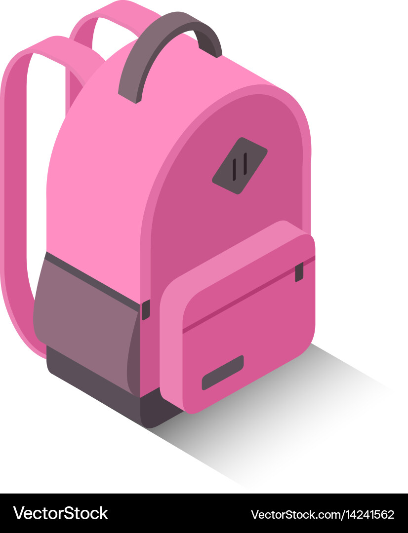 Isometric modern pink school backpack Royalty Free Vector
