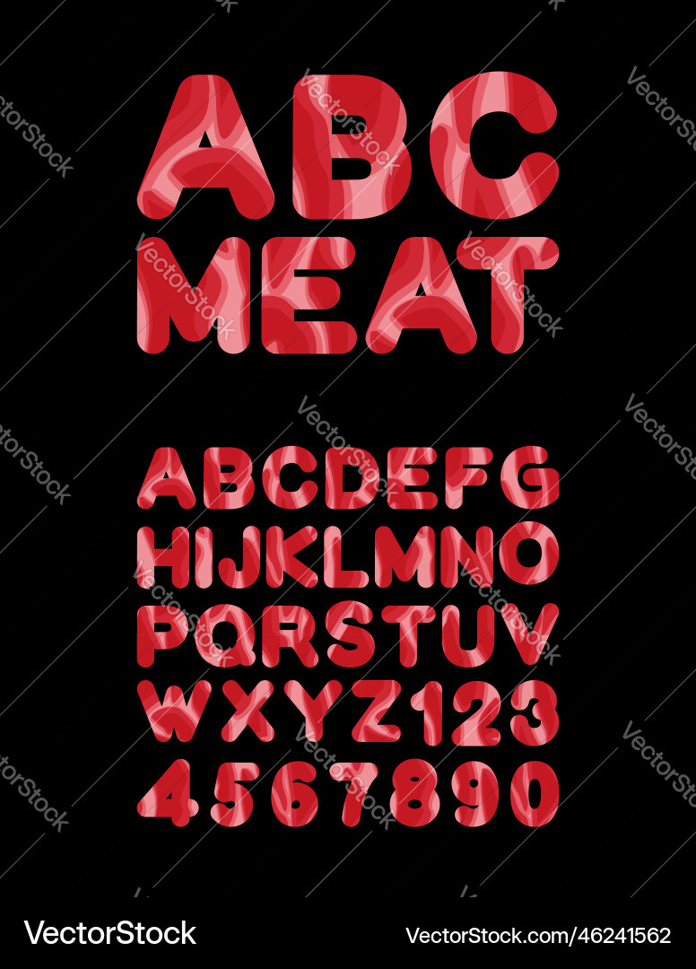 Meat font beef abc letters pork alphabet Vector Image