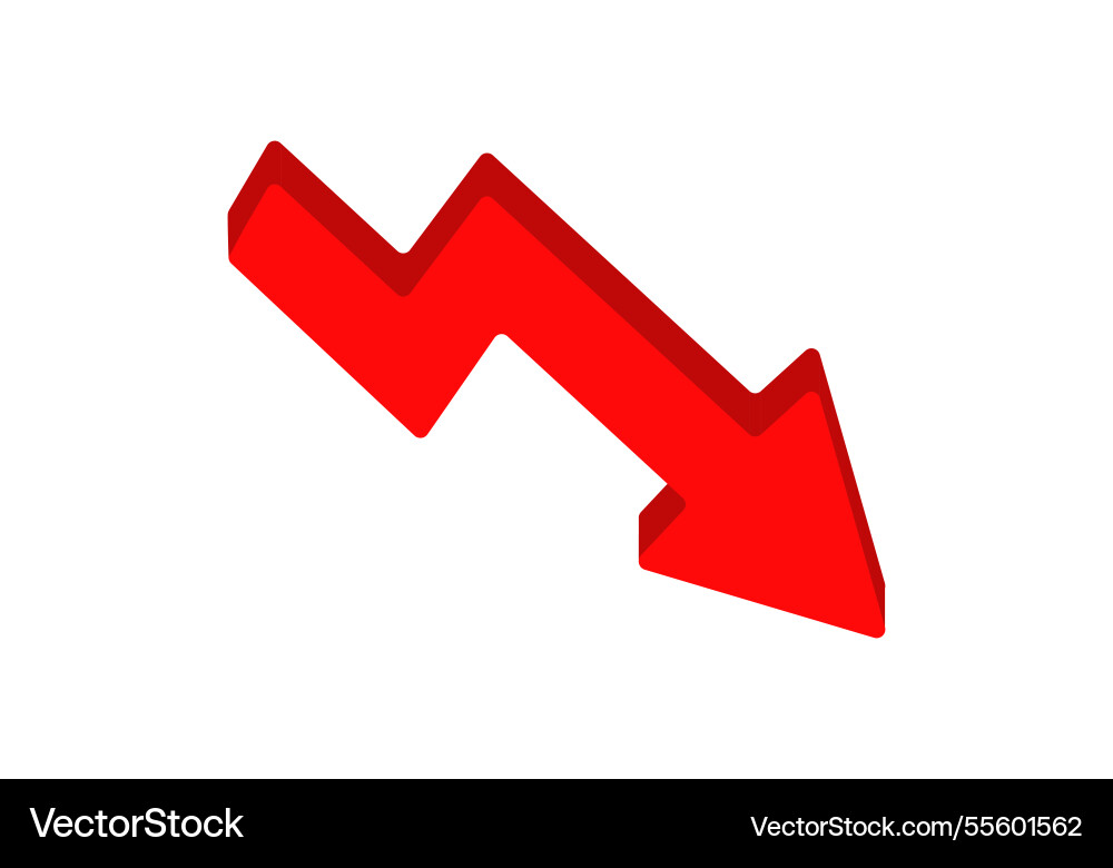 Red downward arrow indicates economic decline Vector Image