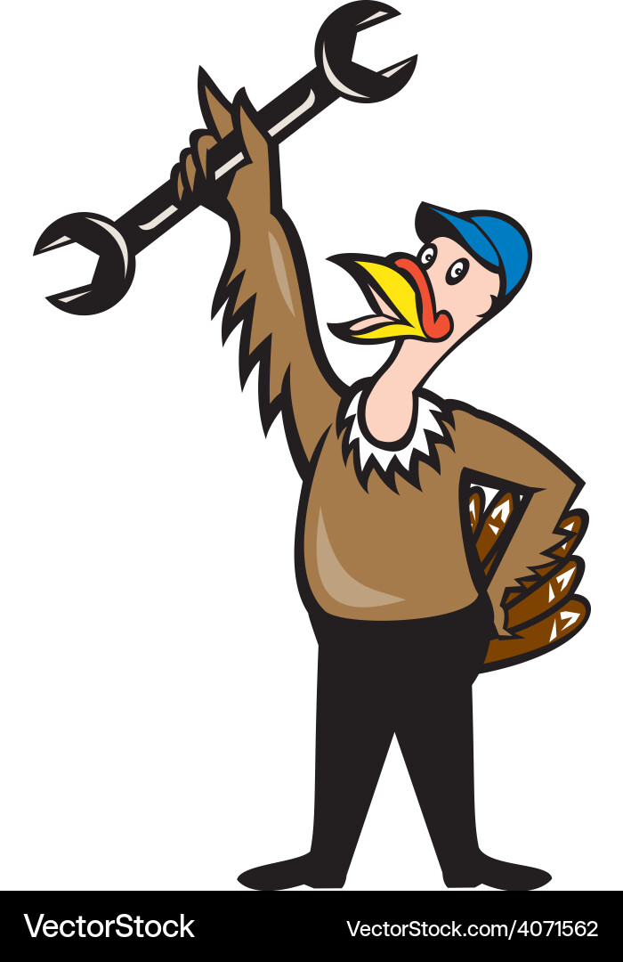 Turkey mechanic standing spanner cartoon Vector Image