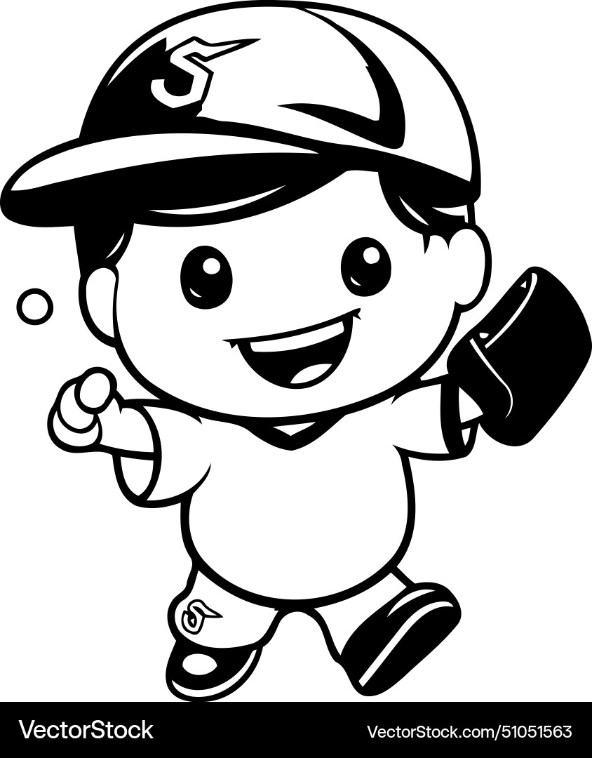 Baseball player cartoon mascot character isolated Vector Image