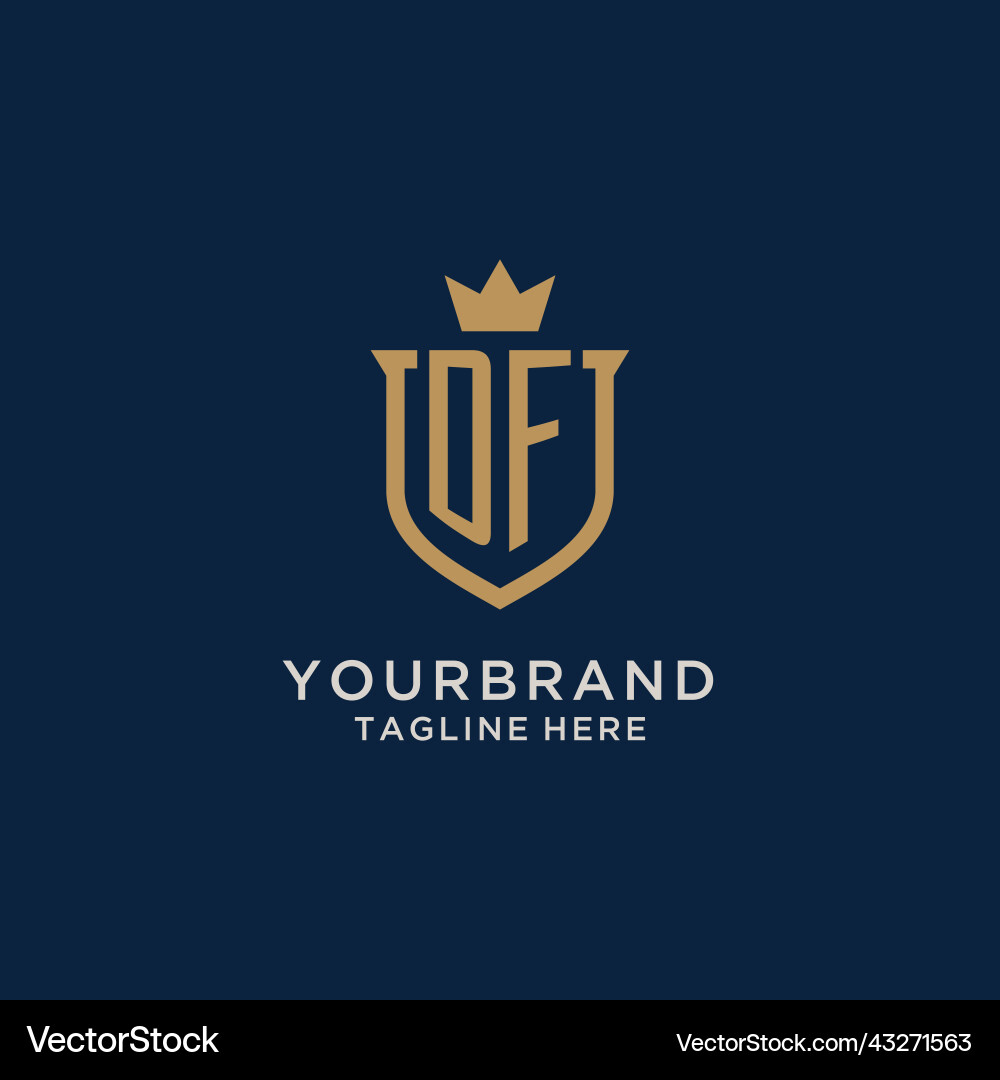 Df initial shield crown logo Royalty Free Vector Image