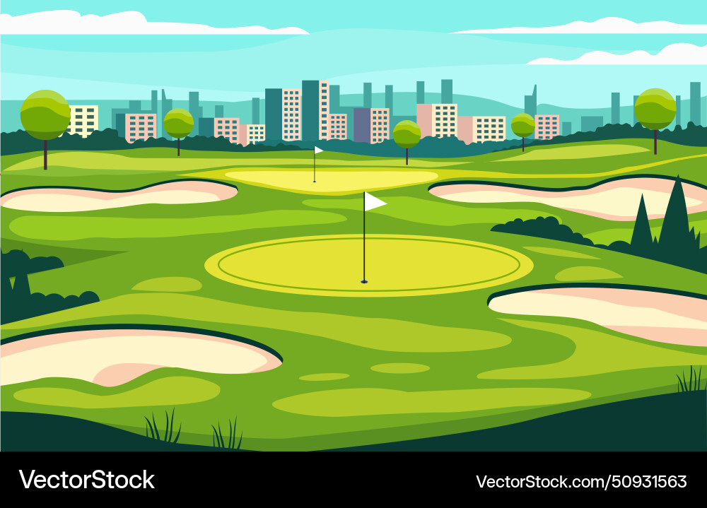 Flat design of green golf field course Royalty Free Vector
