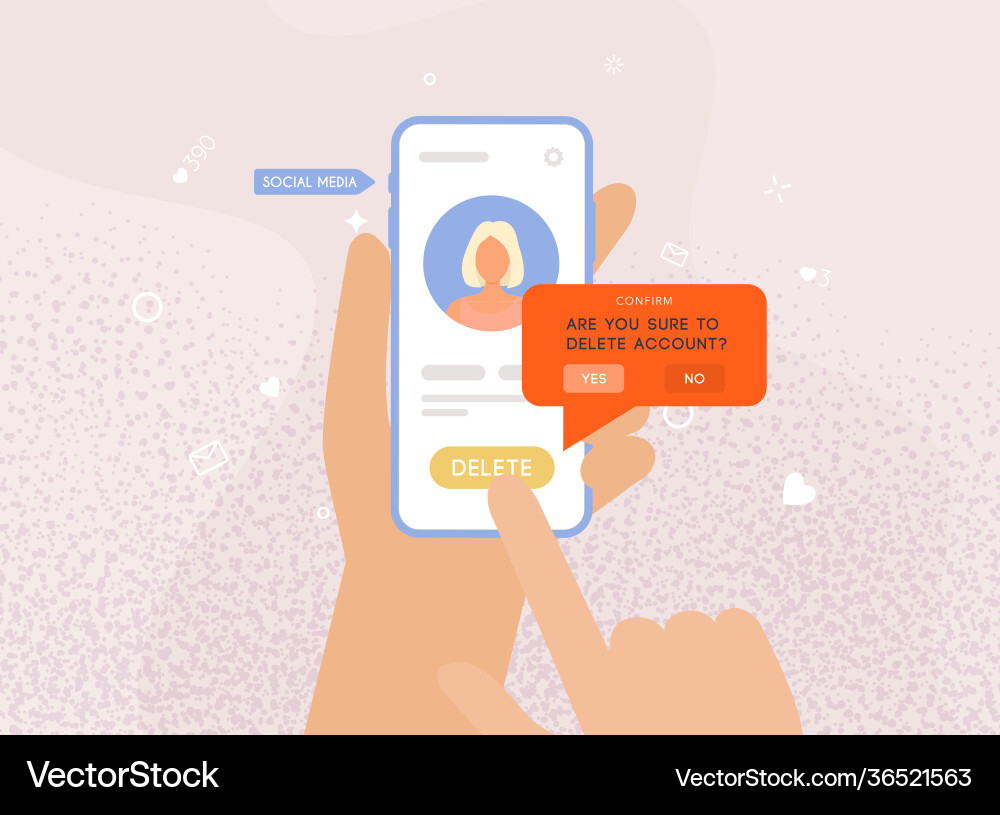 Hands deleting account an from social Royalty Free Vector