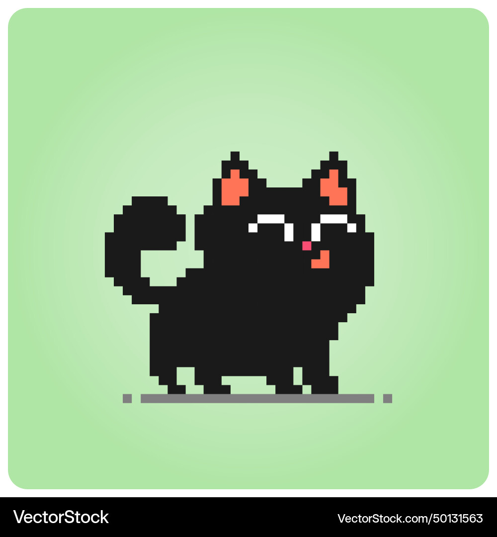 Pixel 8 bit black cat animals for game assets Vector Image