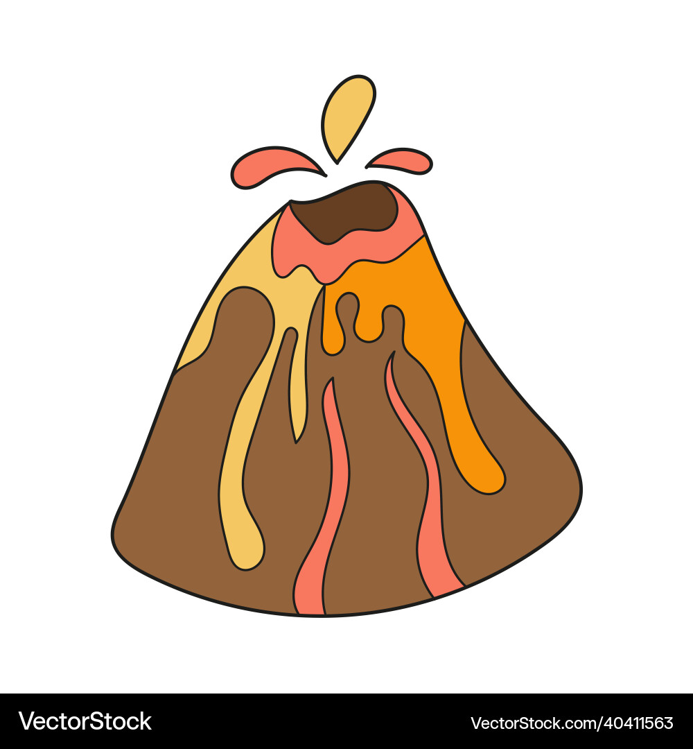 Einfacher Cartoon Icon Vulkan mit geflogener Lava Vektorbild