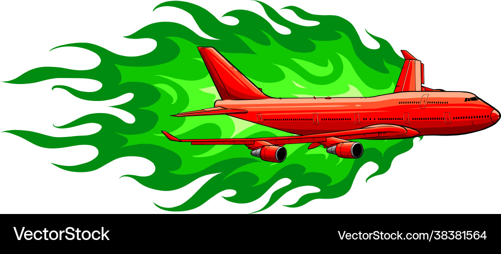 Civil aircraft with flames Royalty Free Vector Image