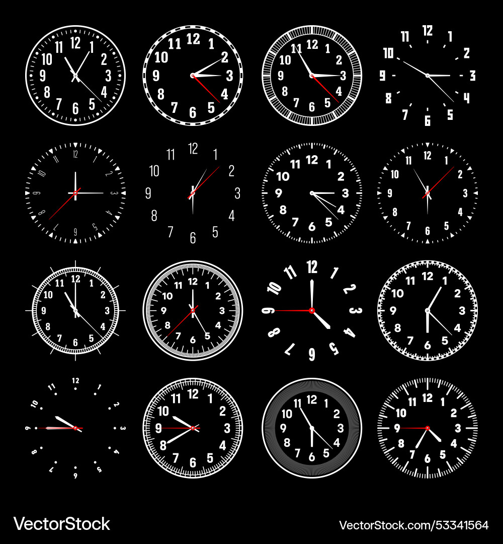 Mechanical clock faces with hands bezel watch Vector Image