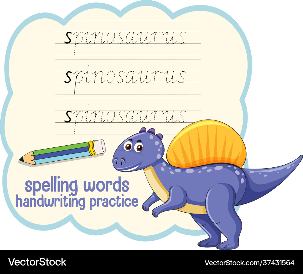 Spelling words dinosaur handwriting practice Vector Image