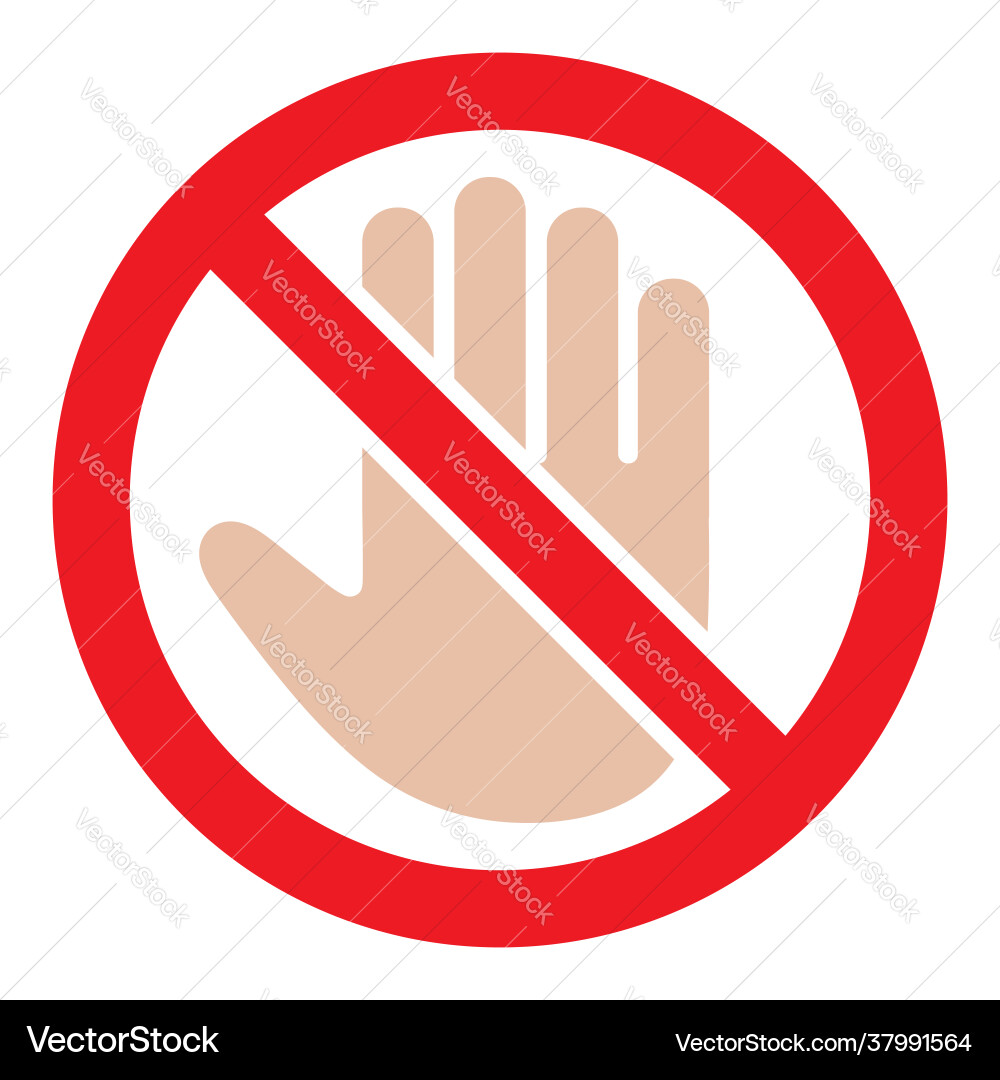 Stoppschild mit Handsymbol in einem roten Kreuz Vektorbild