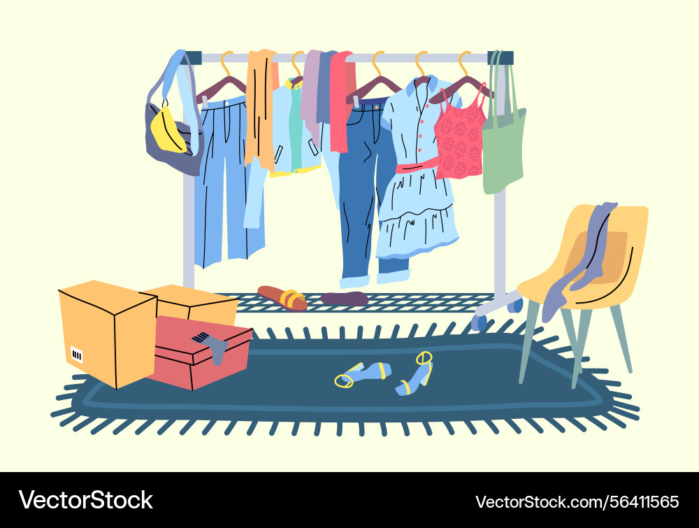 Cartoon color clothes rack on carpet Royalty Free Vector