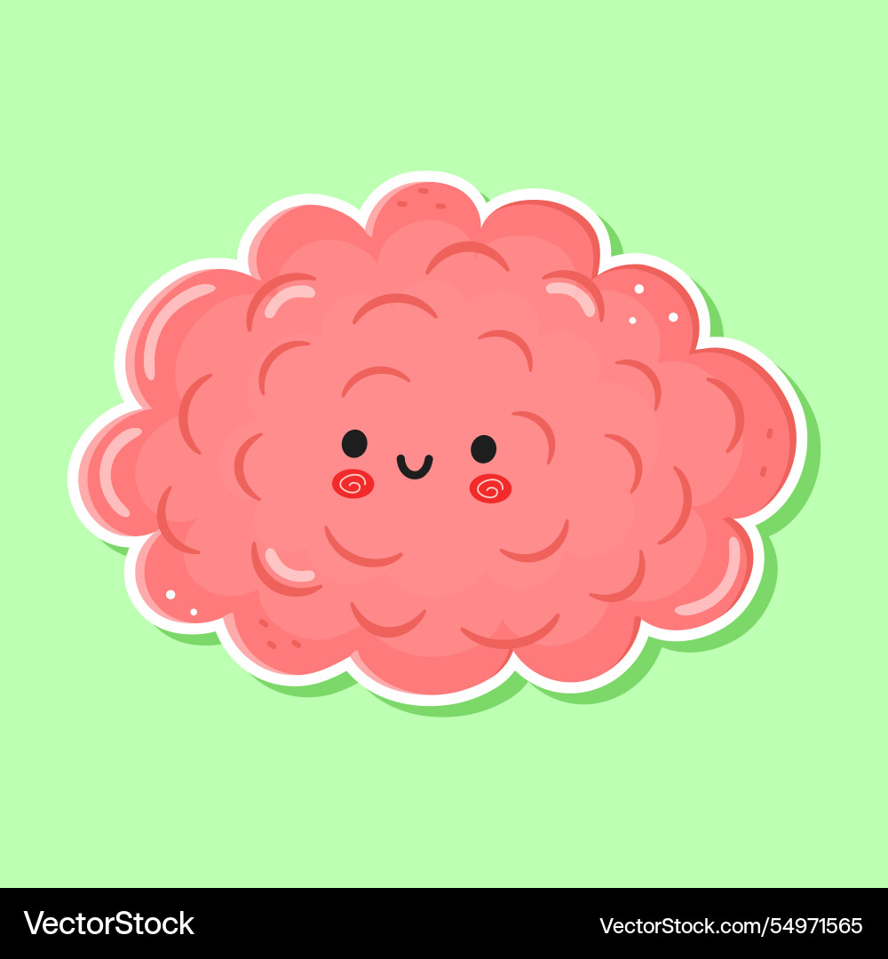 Cute smiling brain sticker cartoon Royalty Free Vector Image