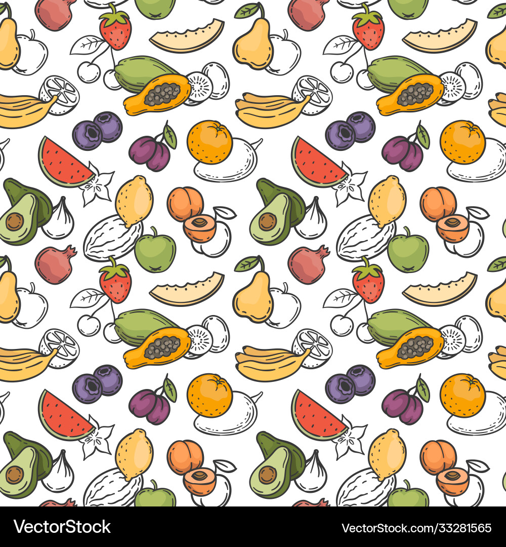 Exotic Fruit Doodle Pattern Royalty Free Vector Image