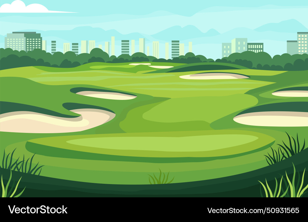 Flat design of green golf field course Royalty Free Vector