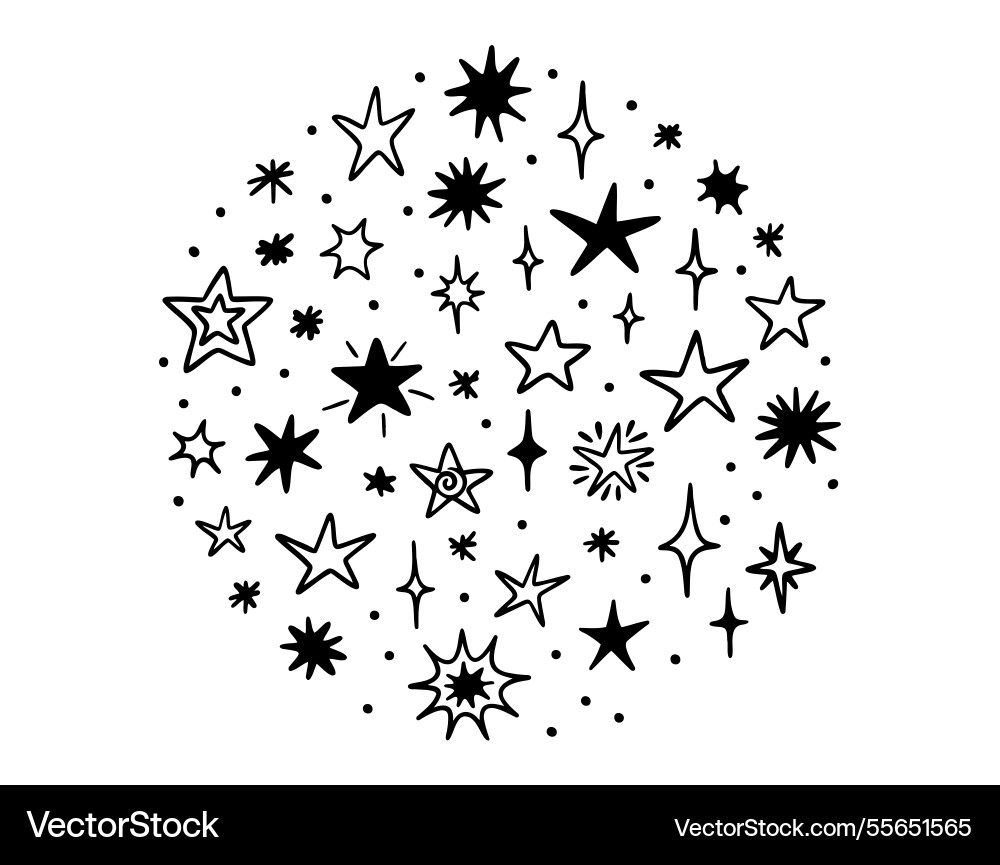 Night sky stars doodle element circle shape set Vector Image