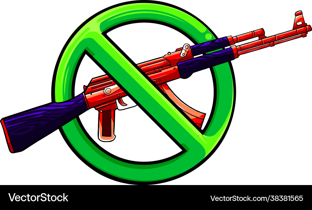 Silhouette assault rifle with sign over Royalty Free Vector