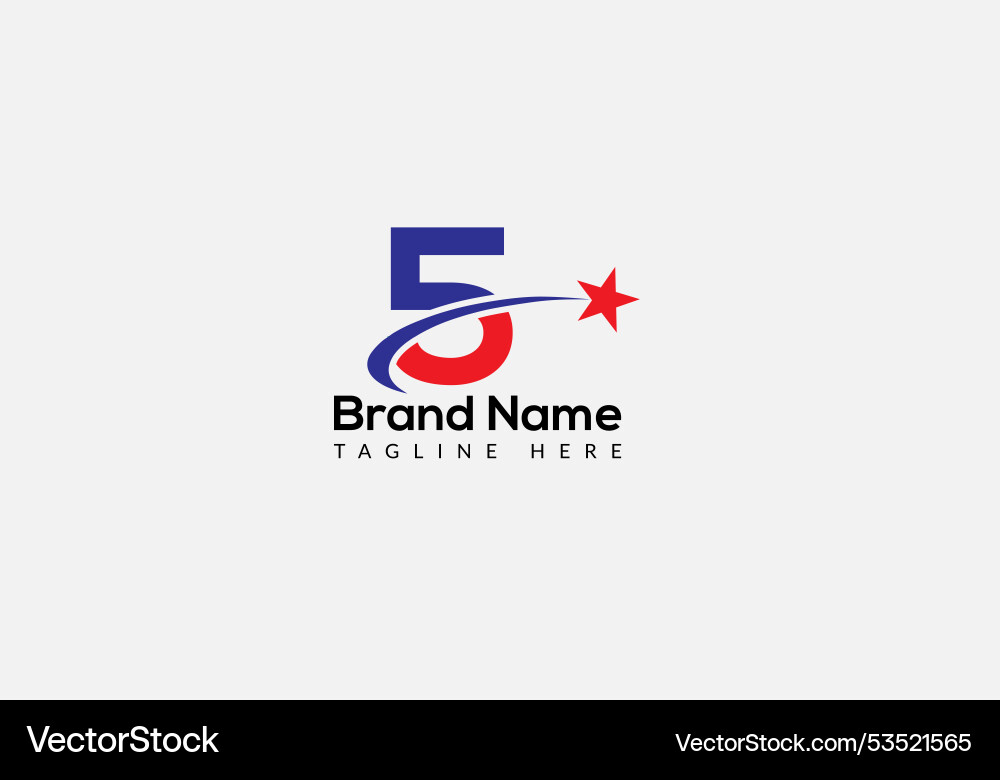 Star logo on letter 5 template Royalty Free Vector Image