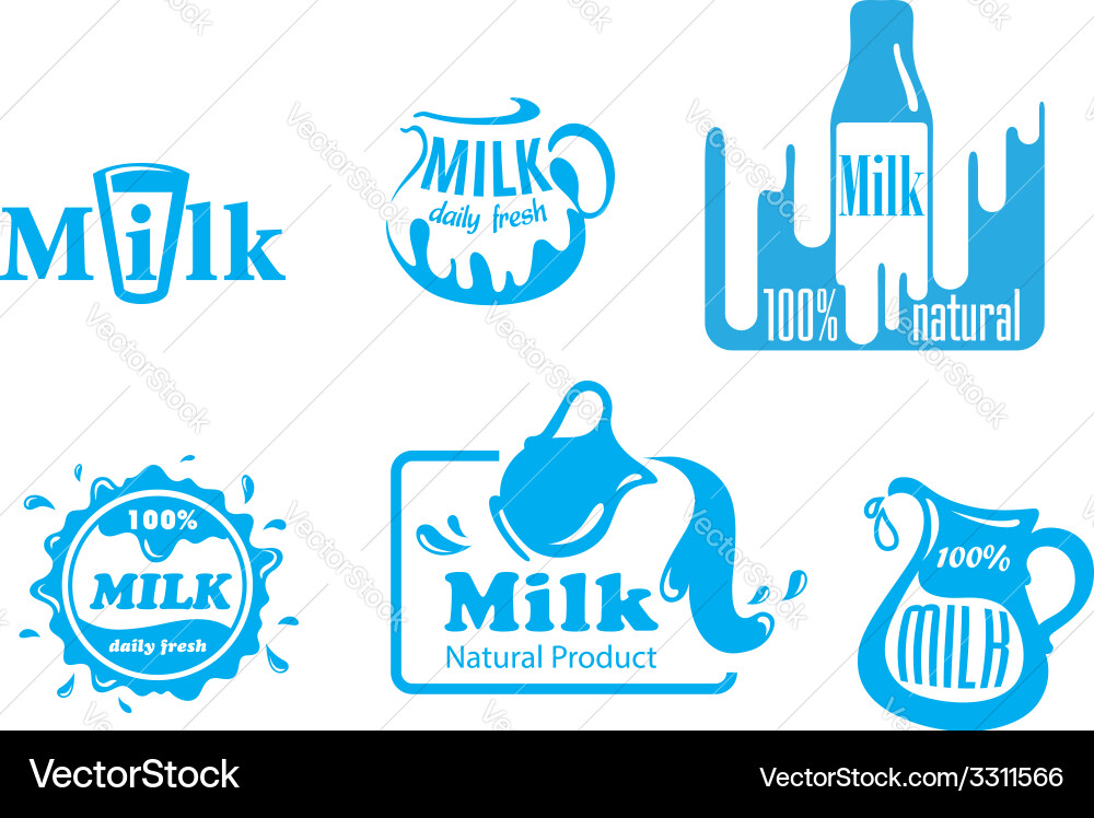 Blue and white milk labels Royalty Free Vector Image