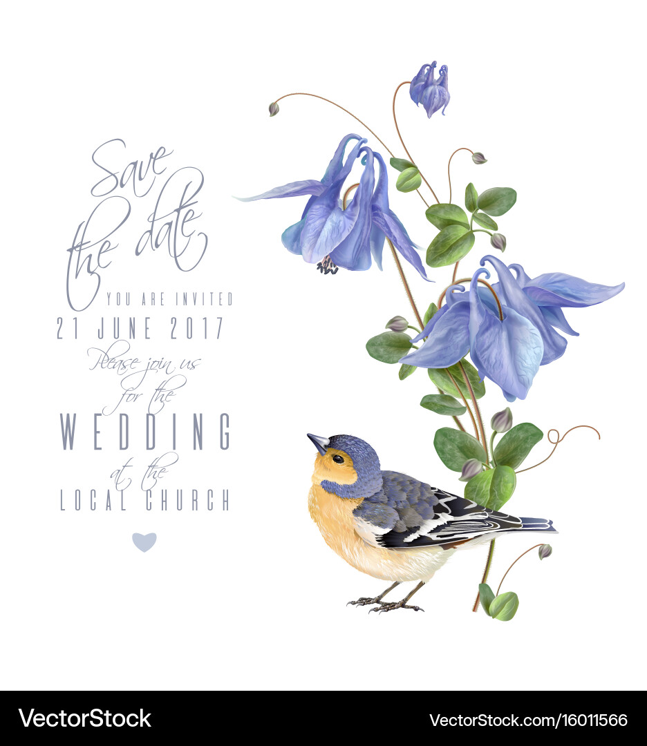 Blue flower bird card Royalty Free Vector Image
