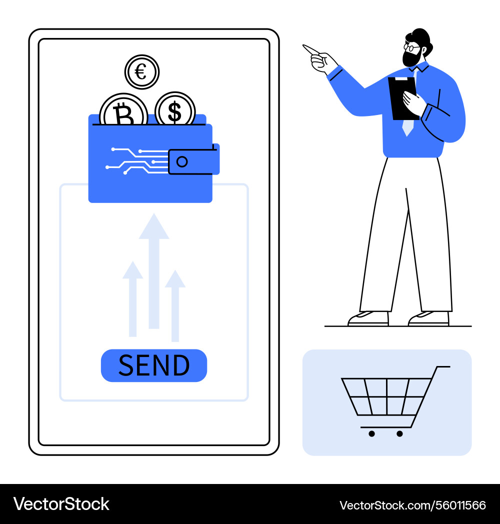 Digital wallet interface with currency transfer Vector Image