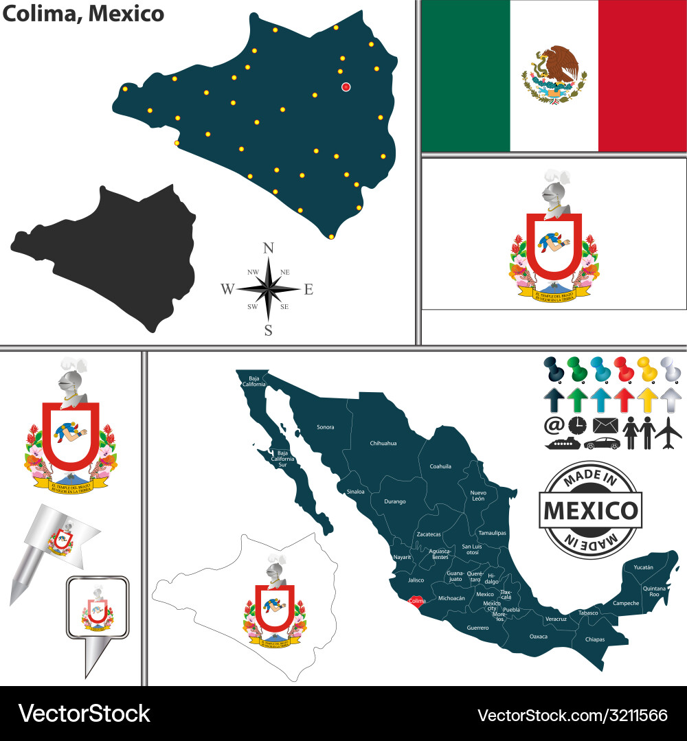 Map of Colima, Mexico Royalty Free Vector Image