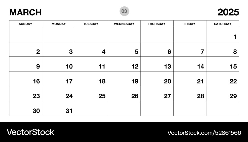 March 2025 year planner template calendar Vector Image