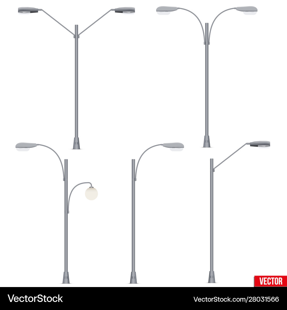Set street light lamp post isolated Royalty Free Vector